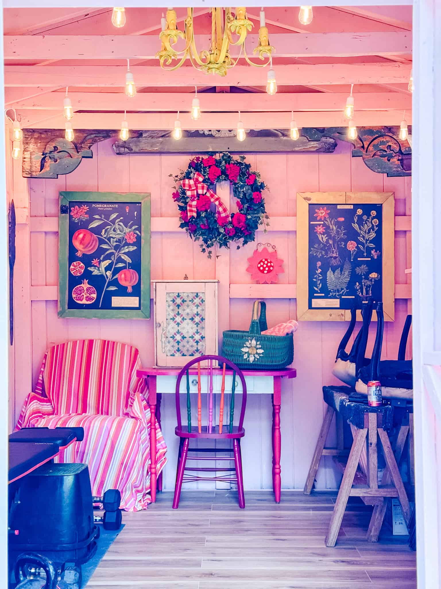 Whimsical Shed Makeover | Pink Interior, String Lights & Creative Charm ...